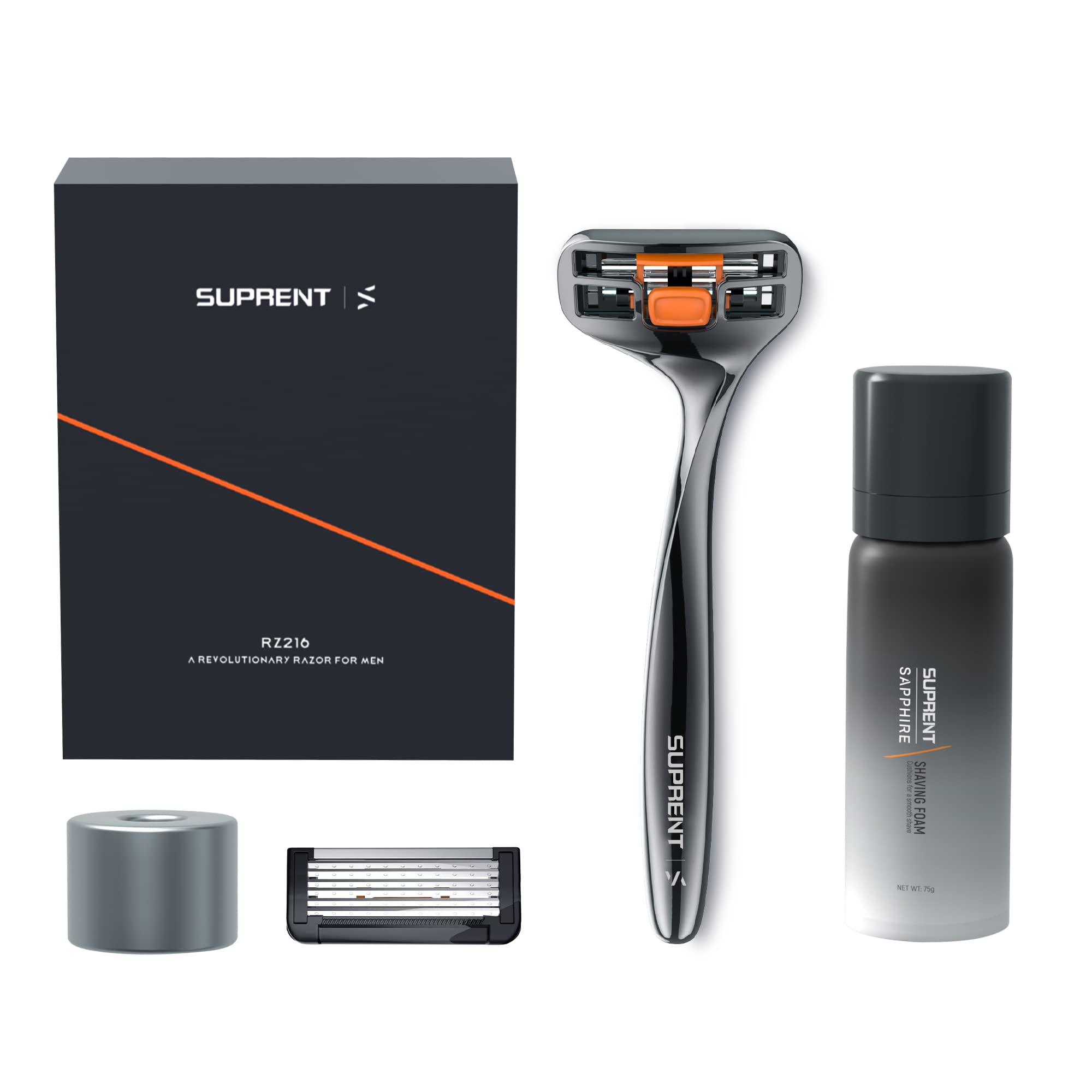 SUPRENT Razors for Men, 2x3 Matrix Tech Blade, Skin Sensitive Men's Shaving Razor Kit with 6-Blades, All Metal Body Design, Gift for Men