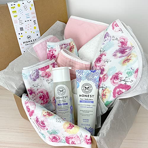 HonestBaby Unisex Baby 9-Piece Organic Cotton Bath Gift Set with Wash and Lotion, Rose Blossom/Almond, One Size