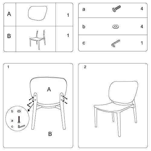 CangLong PP Dining Chair Armless Dining Side Chair for Dining, Living Room,Bedroom, Kitchen, Set of 2, Gray
