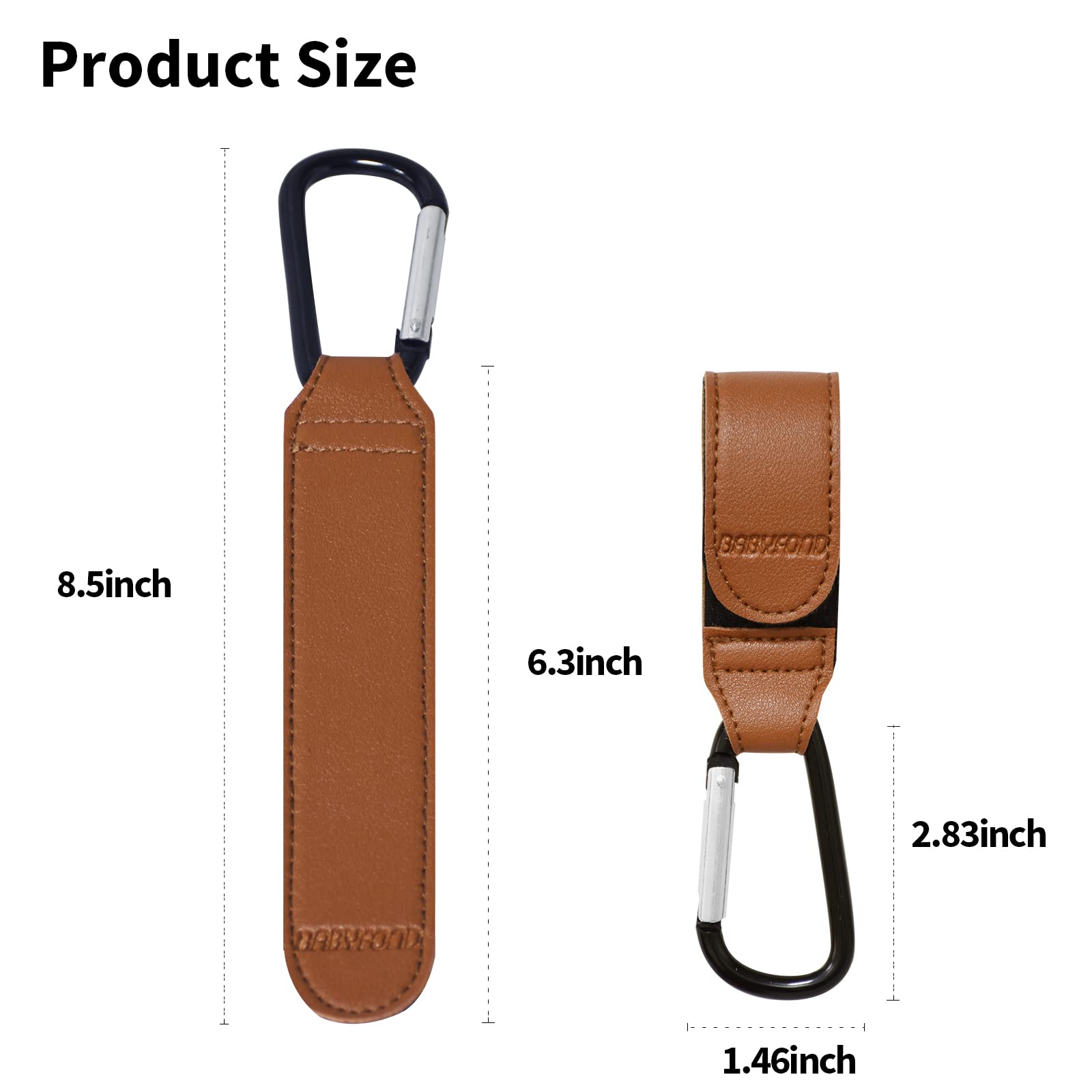 Stroller Hooks for Hanging, 2 PCS Durable Leather Style Stroller Clip Straps, Baby Stroller Hooks for Diaper Bags Grocery Shopping Bags, Mommy Hook for Stroller (Brown)