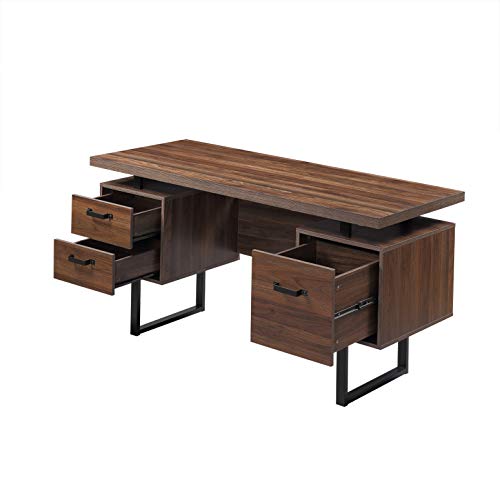 Merax Computer Hanging Letter-Size files/59 inch Writing Study Table with Drawers Desk, Walnut
