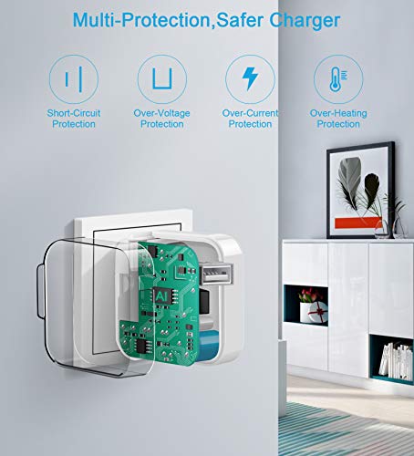 iPad Charger iPhone Charger【Apple MFi Certified】 12W USB Wall Charger Foldable Portable Travel Plug with 2-Pack USB to Lightning Cable(6 Ft) Compatible with iPhone, iPad, iPad Mini, iPad Air, Airpods