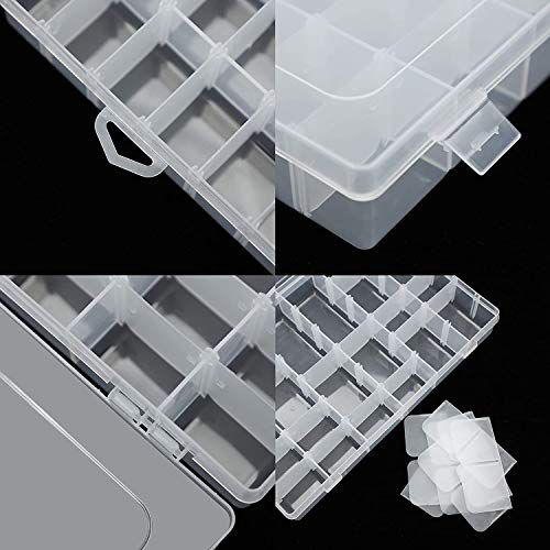 VIUJUH 36 Grids Clear Plastic Bead Organizer Jewelry Storage Box for Bead Storage, Felt Board Letters, Fishing Tackle, Loom Bands, Craft, Rock Collection with Adjustable Dividers (4 Packs)