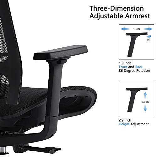 BILKOH Ergonomic Office Chair with Mesh Seat & Adjustable Lumbar Support, High Back Desk Chair with Breathable Mesh, Wide Headrest & Reclining Swivel Task Chair, 3D Armrest & Height Computer Chair
