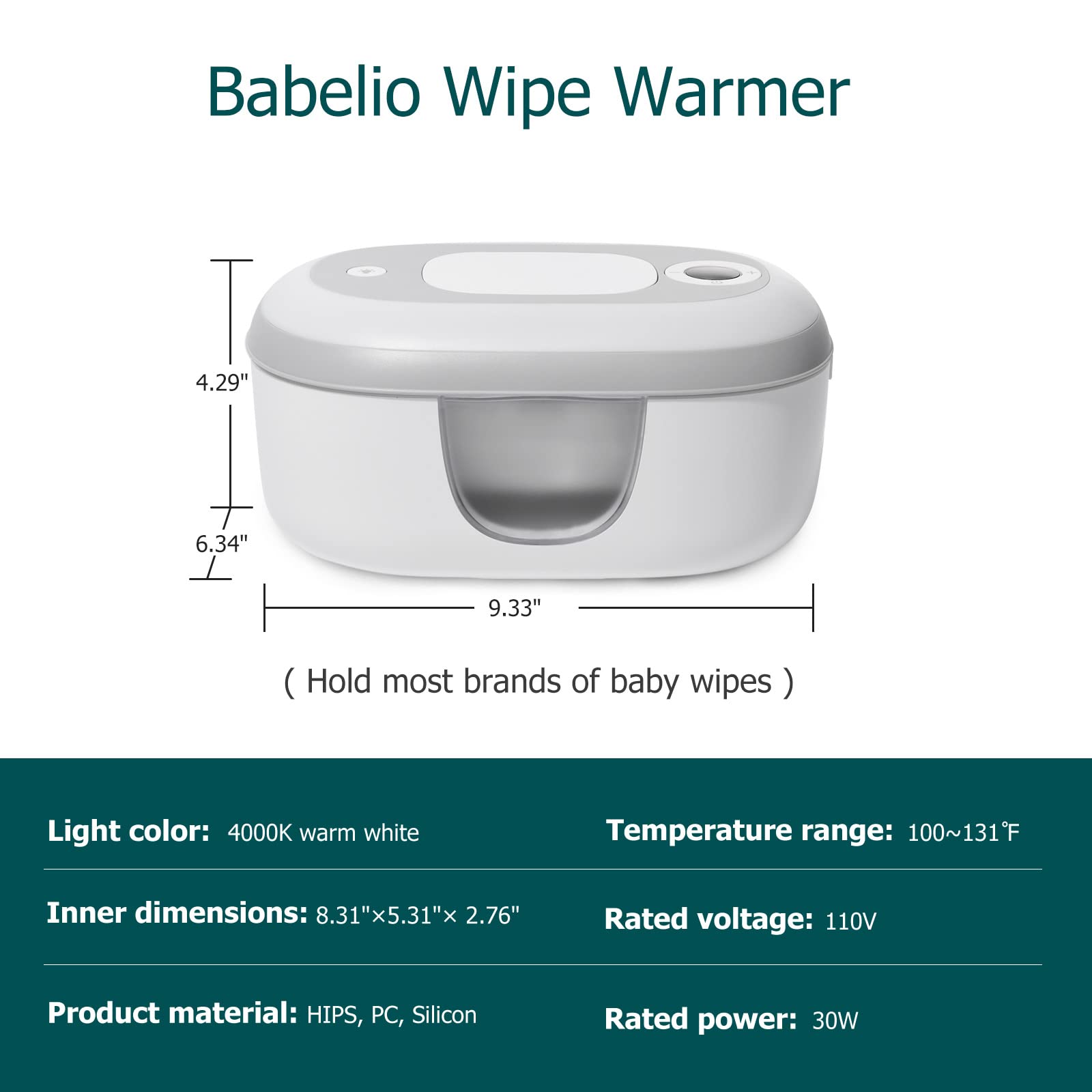 Babelio Baby Wipe Warmer with Night Light, Wet Wipes Dispenser for Baby Wipes with Temperature Display and Large Capacity