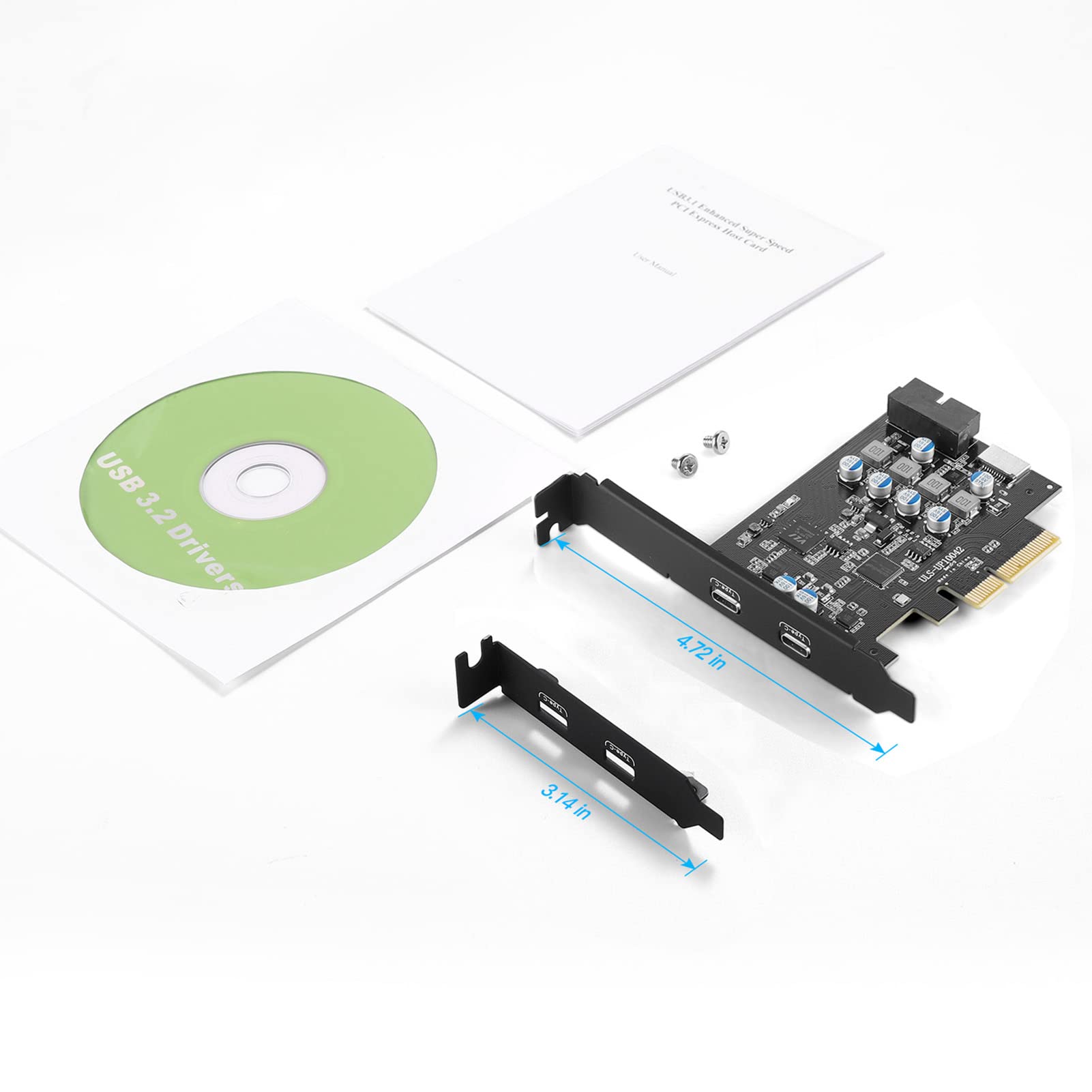 YEELIYA USB C PCIe Card SuperSpeed 10Gbps with 2 USB C and 2 Internal Port(Type-E,19 Pin USB 3.0 Header) PCI-E Expansion Cards PCI Express Front Panel Adapter for Desktop PC