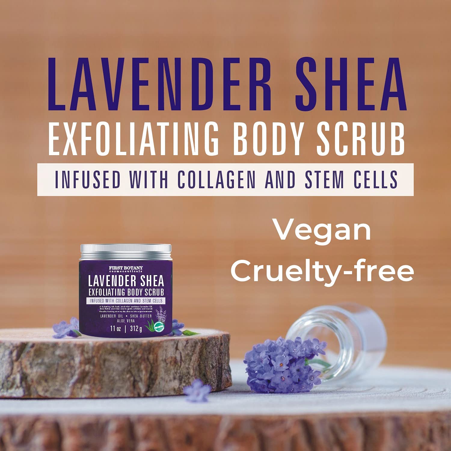 First Botany Body Scrub - Natural Exfoliating Salt Scrub & Body and Face Souffle helps with Moisturizing Skin, Acne, Cellulite, Dead Skin Scars, Wrinkles (10 fl oz, Lavender)
