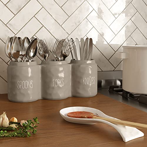 Barnyard Designs Silverware Caddy for Countertop - Cutlery Organizer for Spoon, Fork, and Knife - Ceramic Utensil Holder for Flatware or Plasticware - Perfect for Parties - 12.5β x 4.25β x 5