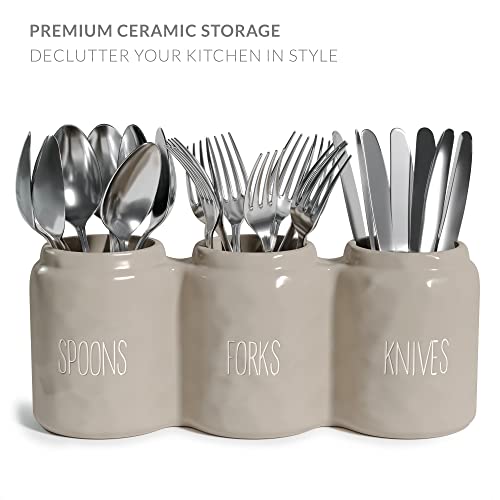 Barnyard Designs Silverware Caddy for Countertop - Cutlery Organizer for Spoon, Fork, and Knife - Ceramic Utensil Holder for Flatware or Plasticware - Perfect for Parties - 12.5β x 4.25β x 5