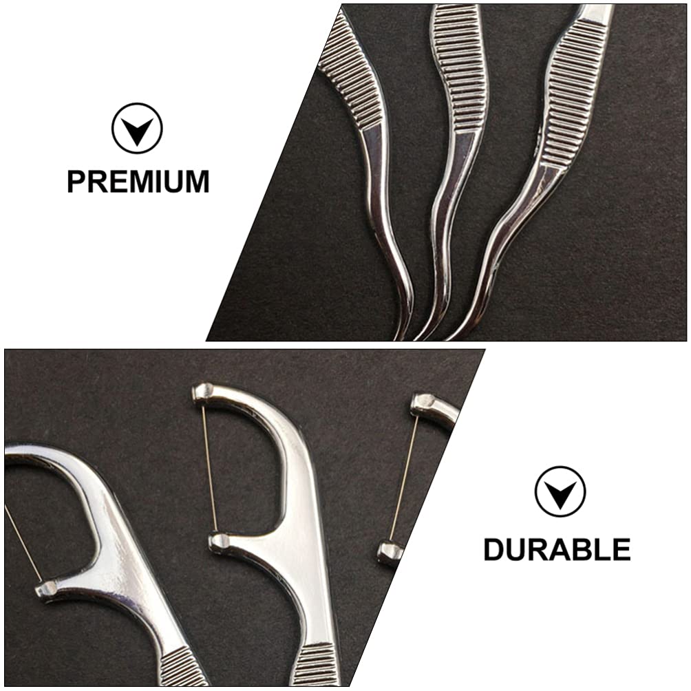 HEMOTON 6pcs Dental Floss Pick Portable Angled Flossers Stainless Steel Toothpicks Outdoor Teeth Cleaning Tools for Travel Teeth Care