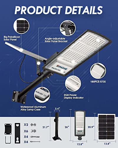 KingHe Solar Street Lights Outdoor Waterproof-30000 Lumen Solar Parking Lot Lights,Security Flood Lights with Motion Sensor Control for Yard, Path, Garage, Home,Dusk to Dawn, Commercial Grade