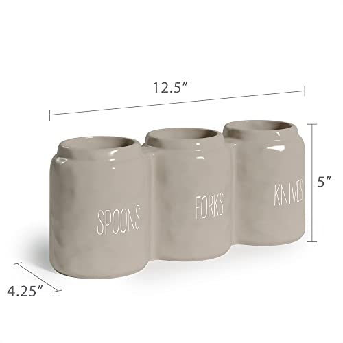 Barnyard Designs Silverware Caddy for Countertop - Cutlery Organizer for Spoon, Fork, and Knife - Ceramic Utensil Holder for Flatware or Plasticware - Perfect for Parties - 12.5β x 4.25β x 5