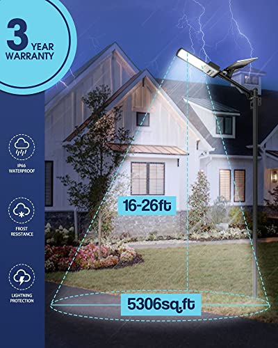 KingHe Solar Street Lights Outdoor Waterproof-30000 Lumen Solar Parking Lot Lights,Security Flood Lights with Motion Sensor Control for Yard, Path, Garage, Home,Dusk to Dawn, Commercial Grade