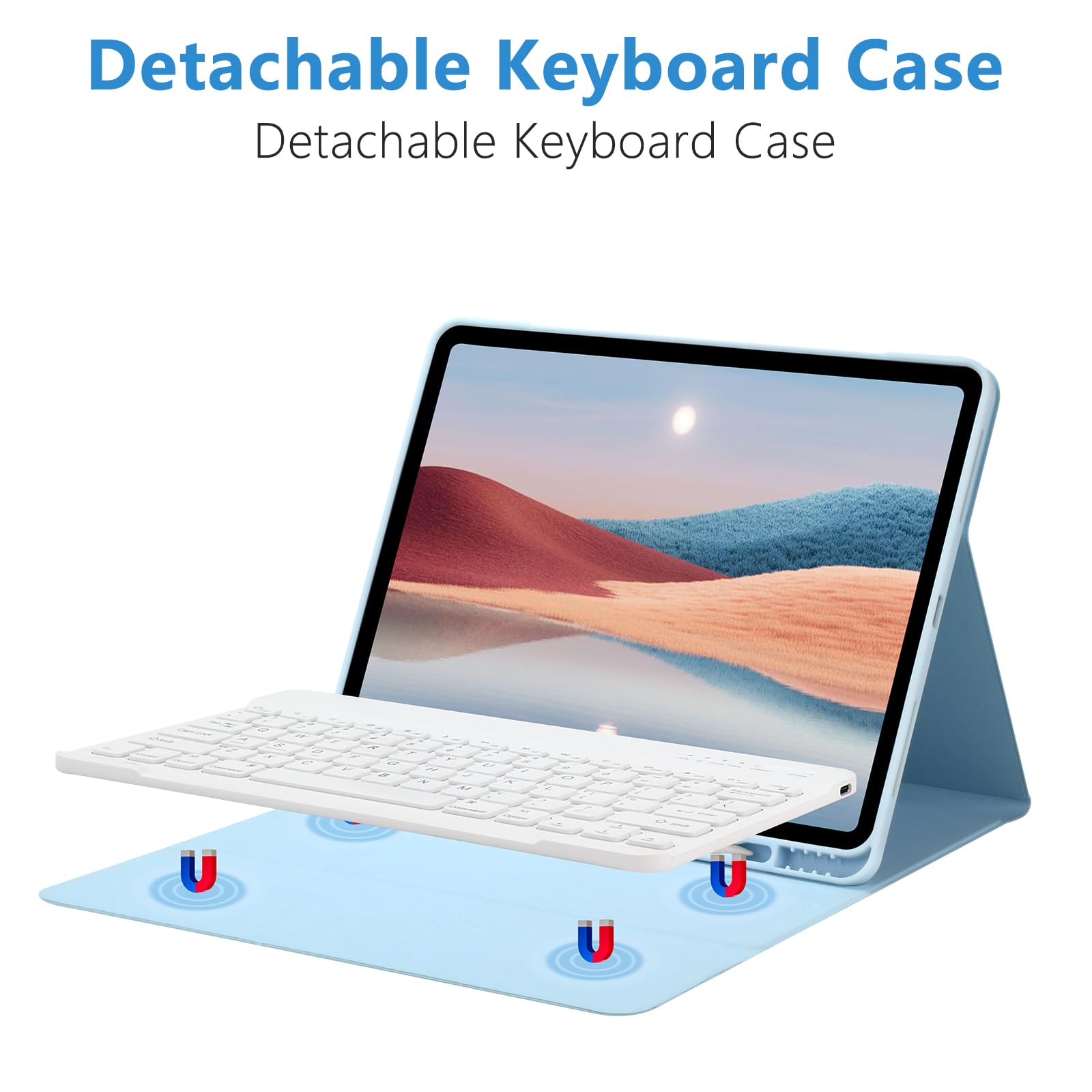 TQQ for iPad Air 13-inch (M2) 2024 & Pro 12.9 inch 2022 Case with Keyboard, Keyboard case for 12.9-inch iPad Pro 6th/5th Generation - with Pencil Holder for New iPad Air 13-inch/iPad Pro 12.9 (Blue)