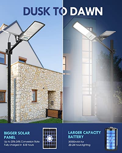 KingHe Solar Street Lights Outdoor Waterproof-30000 Lumen Solar Parking Lot Lights,Security Flood Lights with Motion Sensor Control for Yard, Path, Garage, Home,Dusk to Dawn, Commercial Grade