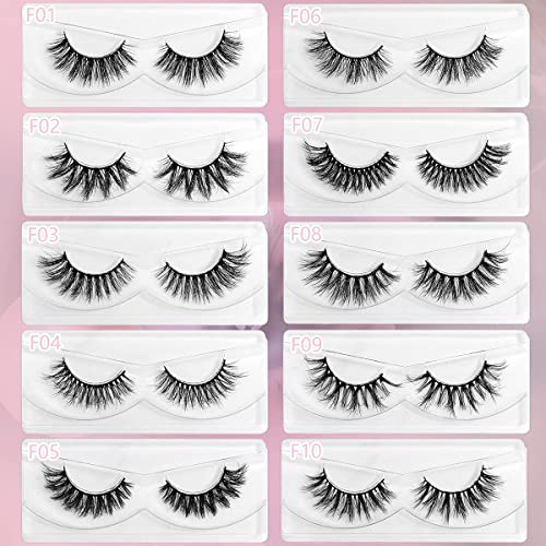 FARRED Wholesale Fluffy Dramatic Bulk Lashes Mix 10 Styles 30 pairs Pack Individual Box 10-18mm Volume Faux Mink Eyelash Thick 8D Fake Lash Short Natural Look Wispy Eyelashes (style i-30 pairs)
