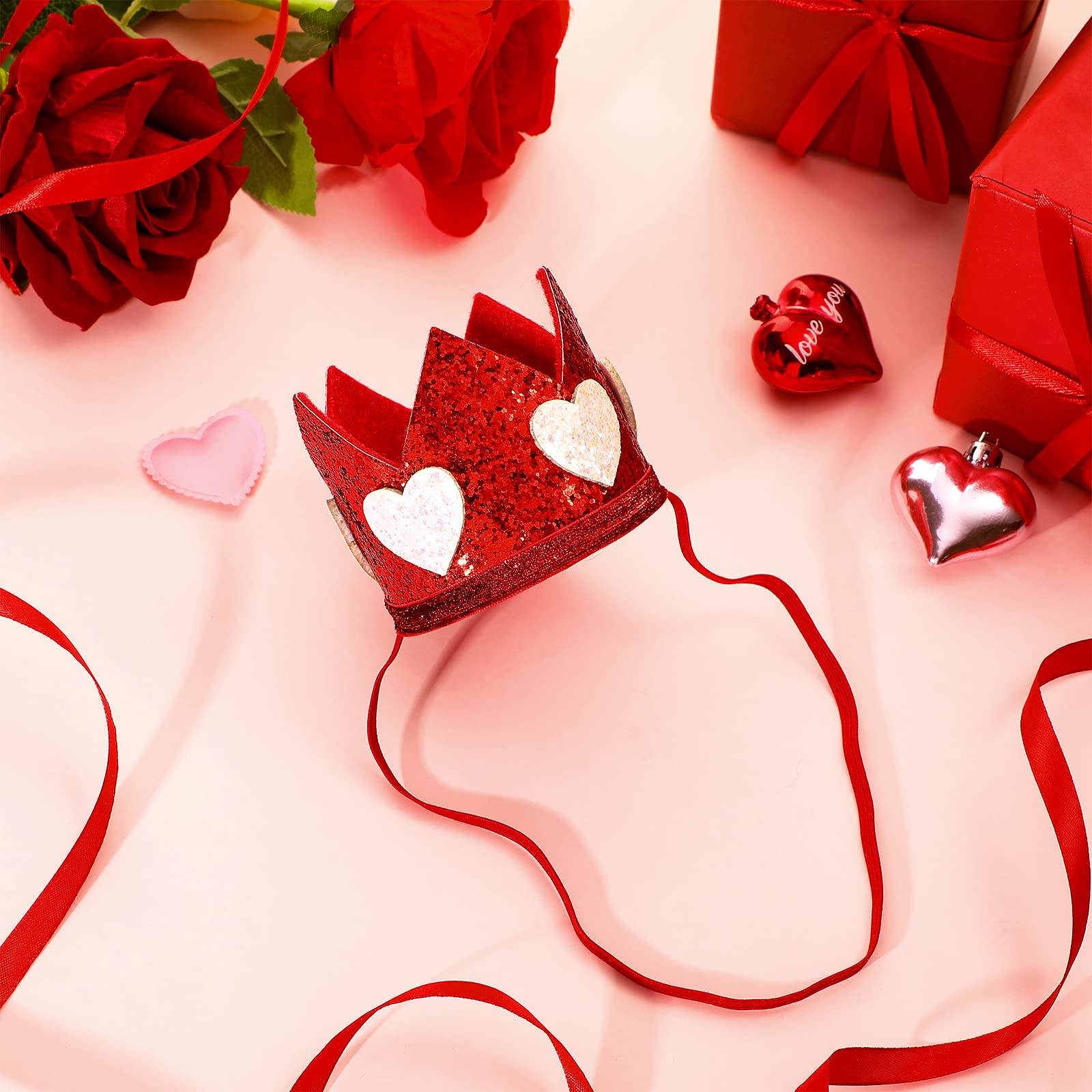 3 Pieces Galentine's Day Red Pet Party Crown, Reusable Crown for Dogs and Cats, Birthday Party Cat Kitten Headband, Adoption Celebration, Valentine's Day