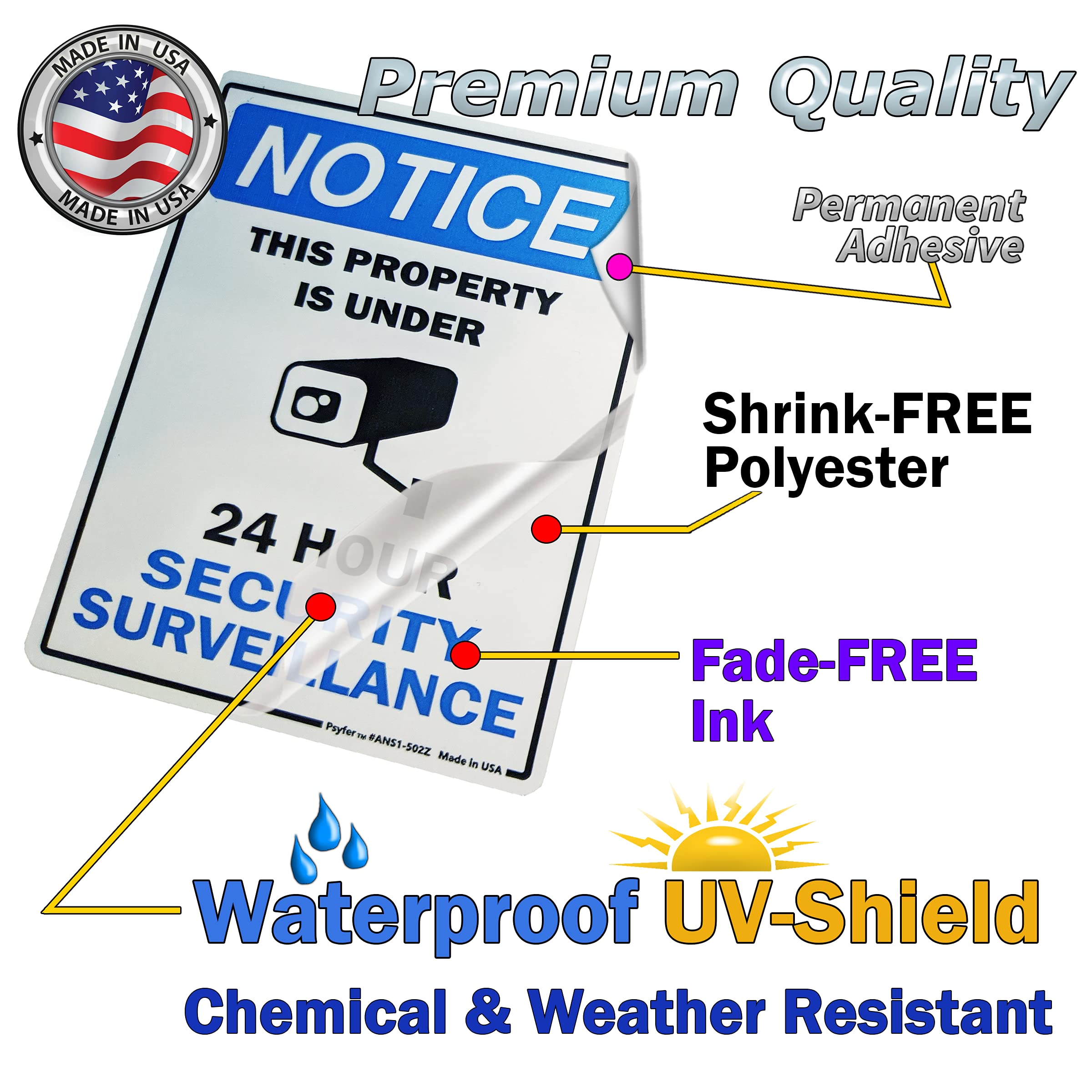 Psyfer® (Fade-Free) 7 Pack - Security Camera Stickers (SMALL) Audio & Video Monitoring Notice [Made in USA]