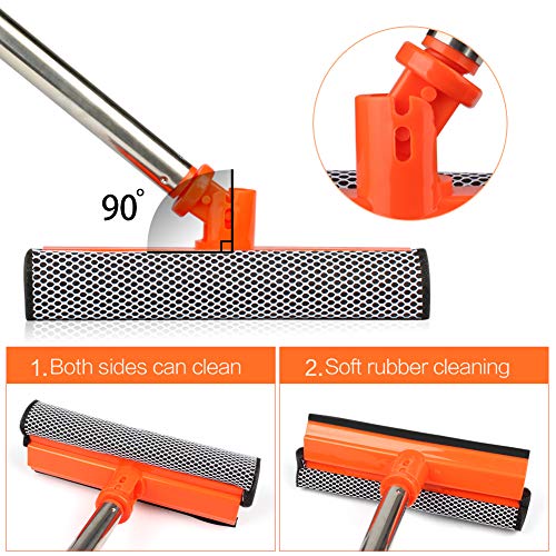 GES 62'' Car Wash Mop Mitt with Long Handle, 3 in 1 Chenille Microfiber Car Wash Brush Extension Pole, Scratch Cleaning Tool for Car, Truck, RV, Total 1 Pcs Mop Head and 1Pcs Drying Squeegee Sponge