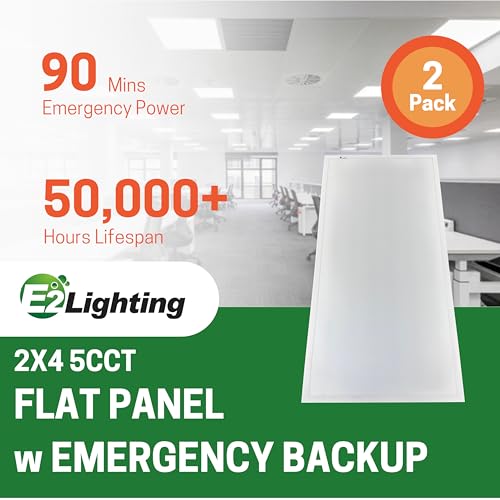 E2 Lighting 2 Pack 2X4 LED Flat Panel Light with Emergency Battery Backup 35W-40W-45W-50W Wattage Selectable 3000K-3500-4000K-5000K