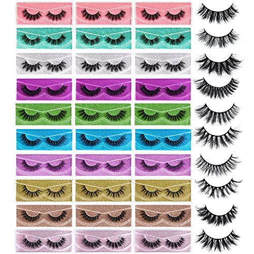 FARRED Wholesale Fluffy Dramatic Bulk Lashes Mix 10 Styles 30 pairs Pack Individual Box 10-18mm Volume Faux Mink Eyelash Thick 8D Fake Lash Short Natural Look Wispy Eyelashes (style i-30 pairs)