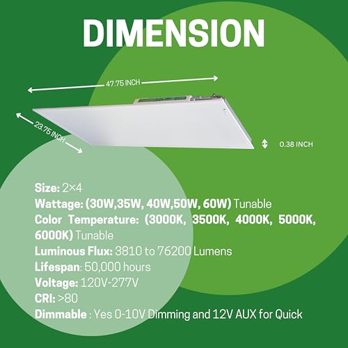 E2 Lighting 2 Pack 2X4 LED Flat Panel Light with Emergency Battery Backup 35W-40W-45W-50W Wattage Selectable 3000K-3500-4000K-5000K