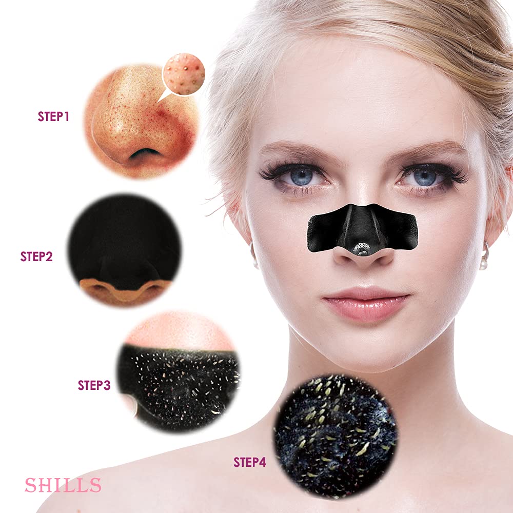 SHILLS Blackhead Remover, Charcoal Nose Strips, Charcoal Blackhead Remover Pore Strip, Charcoal Nose Strips, Oil Control Charcoal Strip, Peel Off Strips (18 Count)