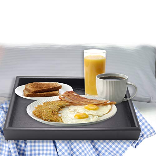 Solid Wood Serving Tray, Rectangle with Handle Hole Non-Slip Tea Coffee Snack Plate Food Meals Serving Tray with Raised Edges for Home Kitchen Restaurant(11.8x7.9x1.4, Black)