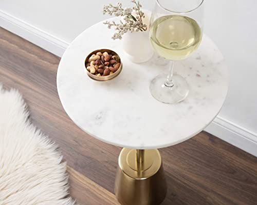 Kate and Laurel Tira Modern Marble Side Table, 14 x 14 x 24, Gold, Small Pedestal Table for Decorative Display