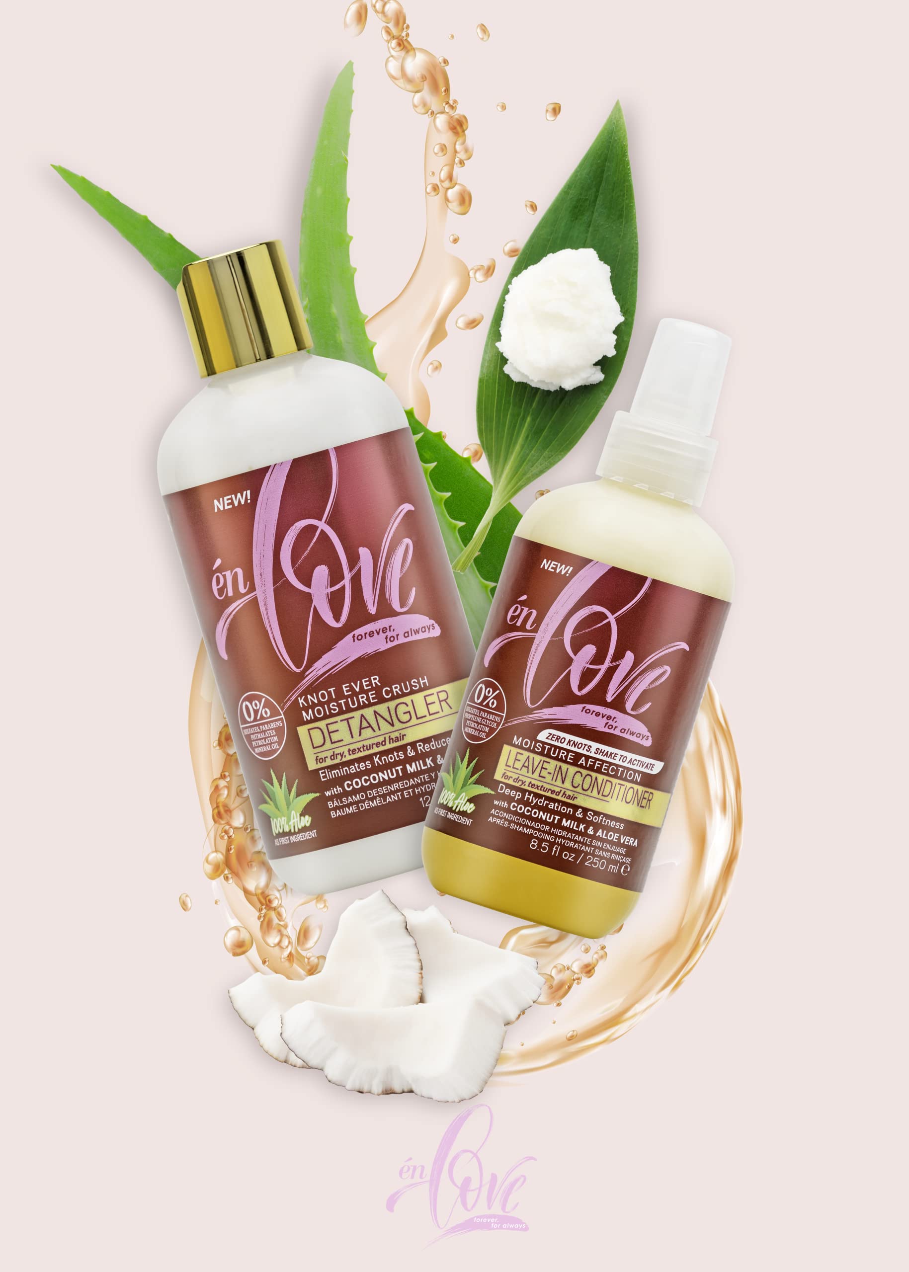 én Love Moisture Affection Leave-In Conditioner | Natural Coconut Milk & Aloe Vera for Deep Hydration | Detangles, Strengthen & Adds Shine to Hair | Clean Beauty | Curl Refresher| 8.5oz