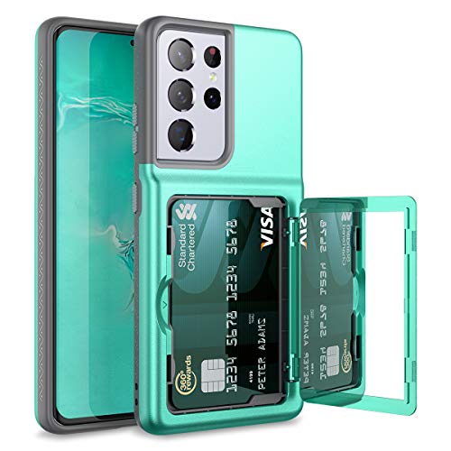 WeLoveCase for Samsung Galaxy S21 Ultra Wallet Case with Credit Card Holder & Hidden Mirror, Defender Protective Shockproof Heavy Duty Phone Cover for Samsung Galaxy S21 Ultra 5G, 6.8 inch Mint