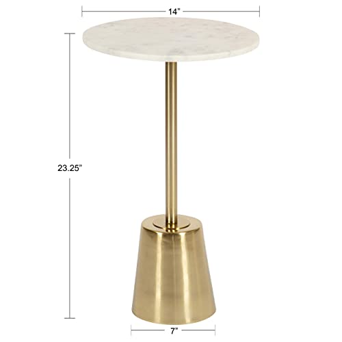 Kate and Laurel Tira Modern Marble Side Table, 14 x 14 x 24, Gold, Small Pedestal Table for Decorative Display