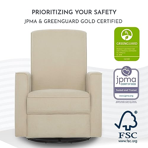 Evolur Harlow Deluxe Upholstered Plush Seating Glide Rocker, Swivel, Power Recliner USB Port with in-Built Massager, Greenguard Gold Certified, Glider Chair for Nursery in Shell