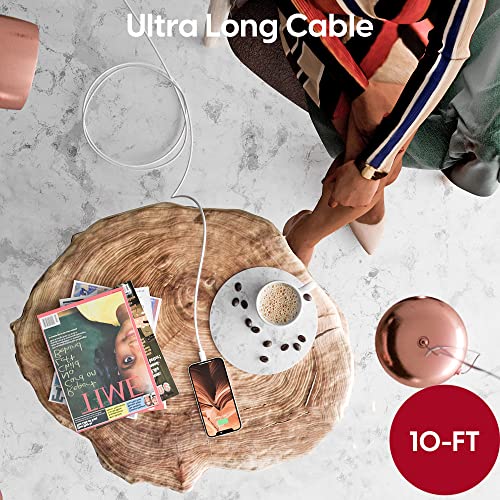TALK WORKS Fast-Charge USB C to Lightning Cable MFi-Certified for Apple iPhone 13, 12, 11 Pro/Max/Mini, XR, XS/Max, X, 8, 7, 6, 5, SE, iPad, AirPods, Watch - 10ft Long, Heavy-Duty Cord, White