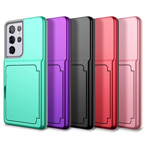 WeLoveCase for Samsung Galaxy S21 Ultra Wallet Case with Credit Card Holder & Hidden Mirror, Defender Protective Shockproof Heavy Duty Phone Cover for Samsung Galaxy S21 Ultra 5G, 6.8 inch Mint