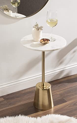 Kate and Laurel Tira Modern Marble Side Table, 14 x 14 x 24, Gold, Small Pedestal Table for Decorative Display