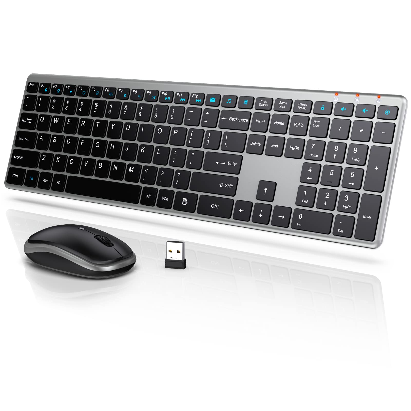 Trueque Wireless Keyboard and Mouse, Ultra Slim Silent Keyboard with Responsive & Low Profile Keys, Tilt Angle, Sleep Mode, 2.4GHz USB Cordless Mouse Combo for Computer, PC, Chromebook (Mac-Gray)