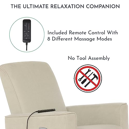 Evolur Harlow Deluxe Upholstered Plush Seating Glide Rocker, Swivel, Power Recliner USB Port with in-Built Massager, Greenguard Gold Certified, Glider Chair for Nursery in Shell
