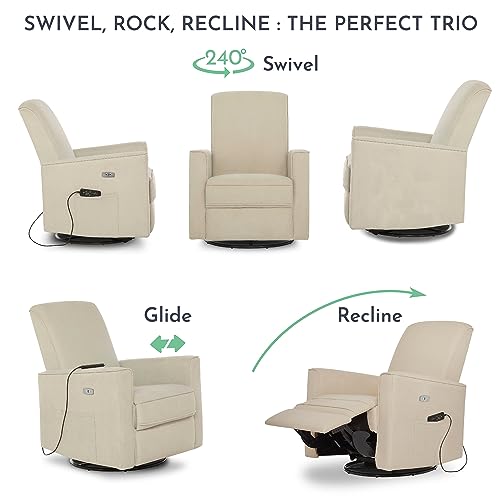 Evolur Harlow Deluxe Upholstered Plush Seating Glide Rocker, Swivel, Power Recliner USB Port with in-Built Massager, Greenguard Gold Certified, Glider Chair for Nursery in Shell
