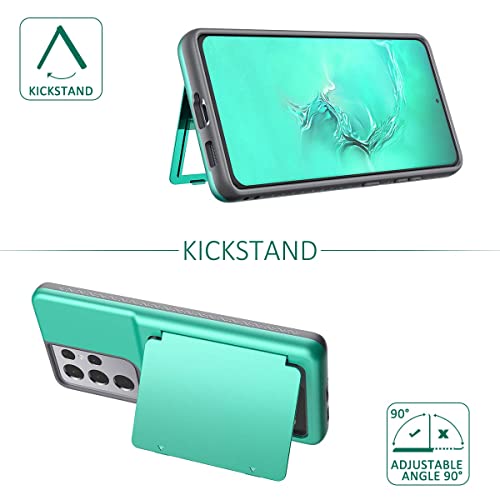 WeLoveCase for Samsung Galaxy S21 Ultra Wallet Case with Credit Card Holder & Hidden Mirror, Defender Protective Shockproof Heavy Duty Phone Cover for Samsung Galaxy S21 Ultra 5G, 6.8 inch Mint