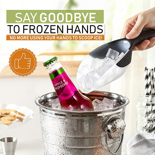 Spring Chef Magnetic Ice Scoop, Contoured Translucent Flexi-Plastic with Soft Grip Handle for Ice, Flour, Rice, Popcorn, Pet Food, Black