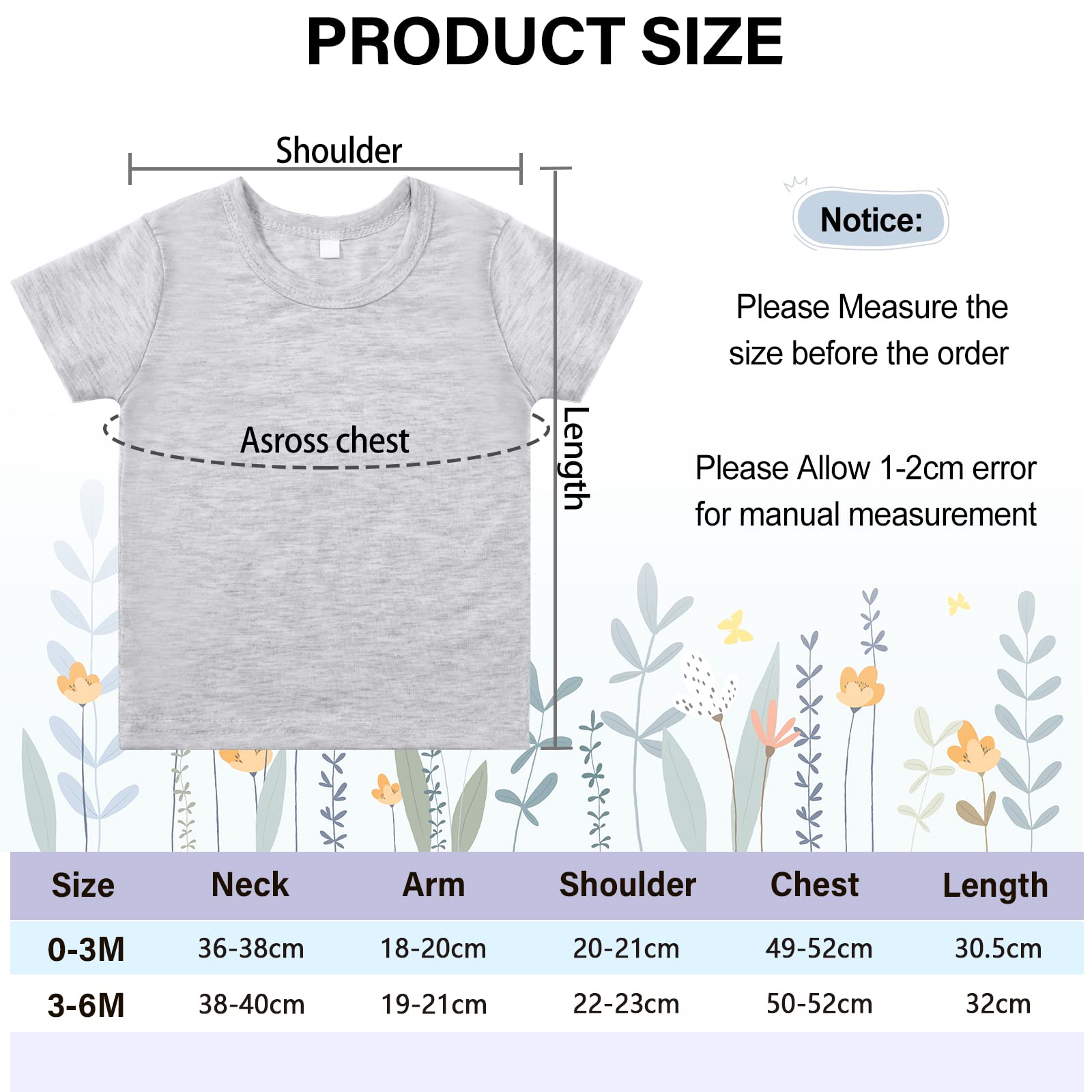 Hicarer 2 Pieces Grey Sublimation Baby T Shirts Unisex Toddler Shirts for Boy and Girl (3-6 Months)