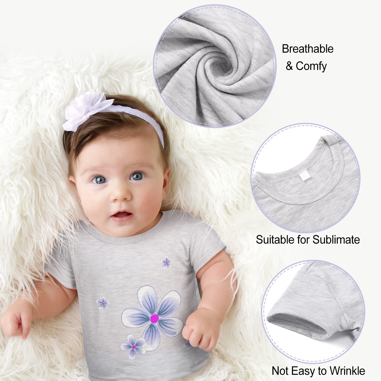 Hicarer 2 Pieces Grey Sublimation Baby T Shirts Unisex Toddler Shirts for Boy and Girl (3-6 Months)