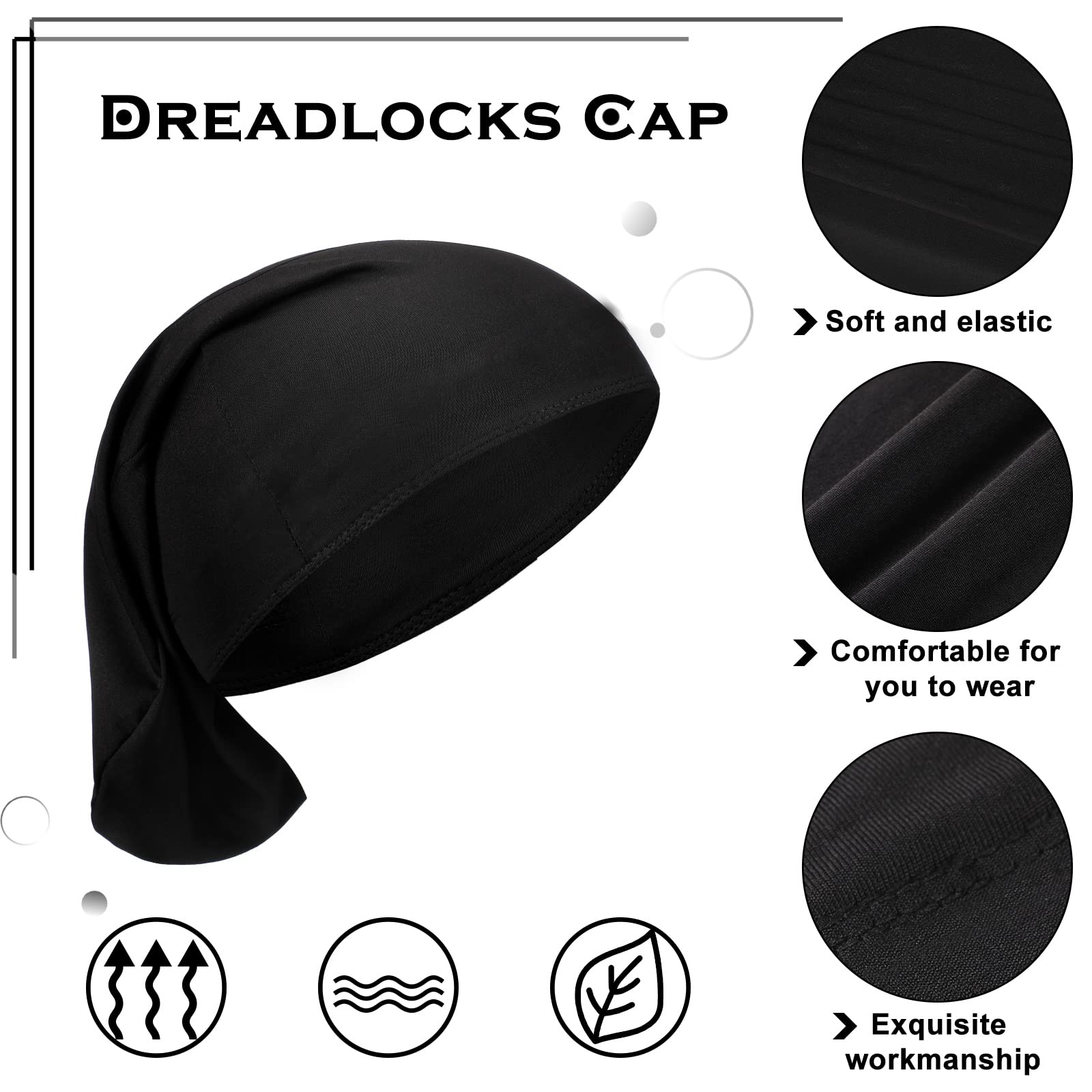 4 Pieces Unisex Dreadlock Cap Long Hair Dreads Head Wrap Sleeping Cap Hair Accessories Sleep Bonnet for Men Women (Black)