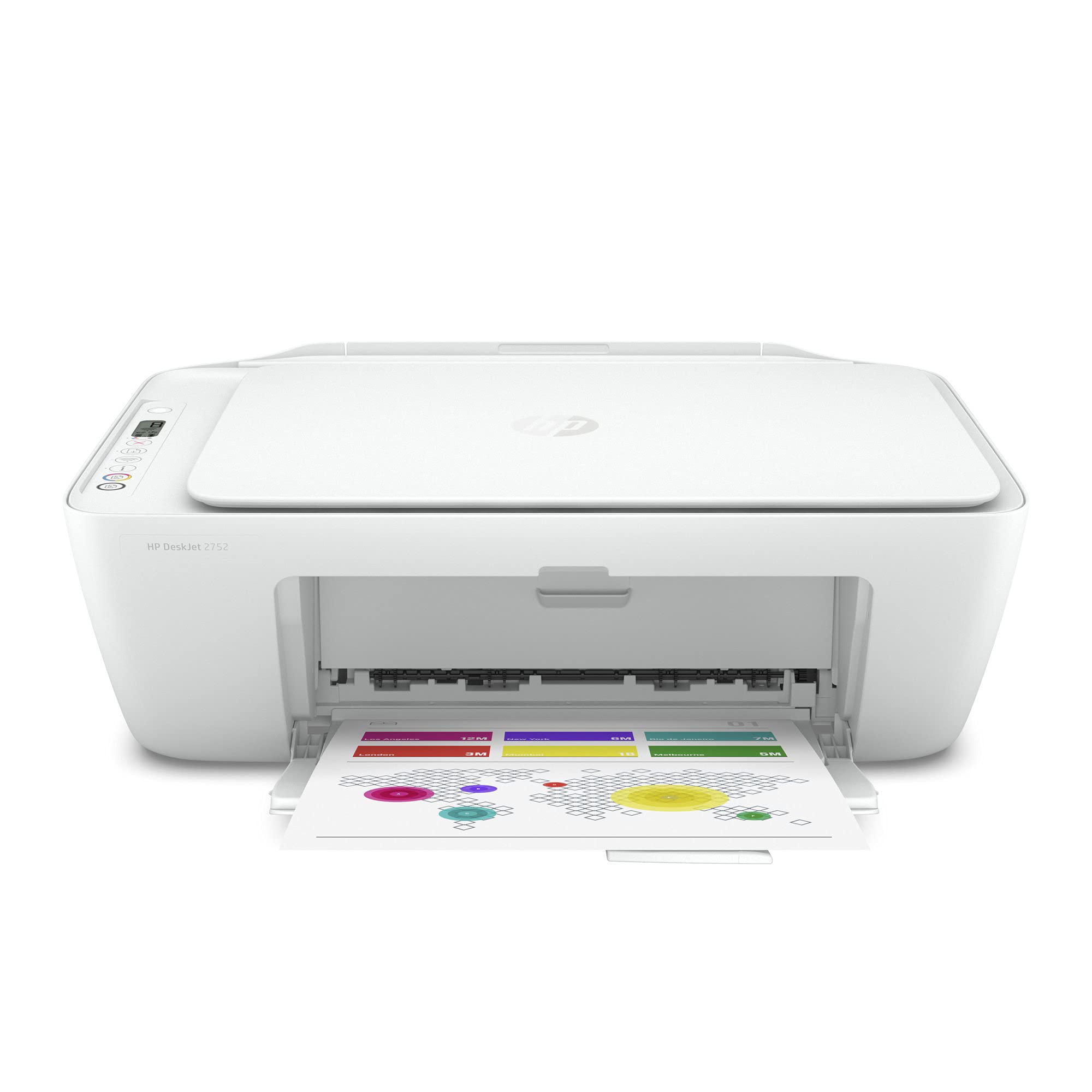 HP DeskJet 2752B Wireless All-in-One Color Inkjet Printer for Home Office, White - Print Scan Copy - Icon LCD Display, 4800 x 1200 dpi, WiFi, Bluetooth, Hi-Speed USB, Instant Ink Ready