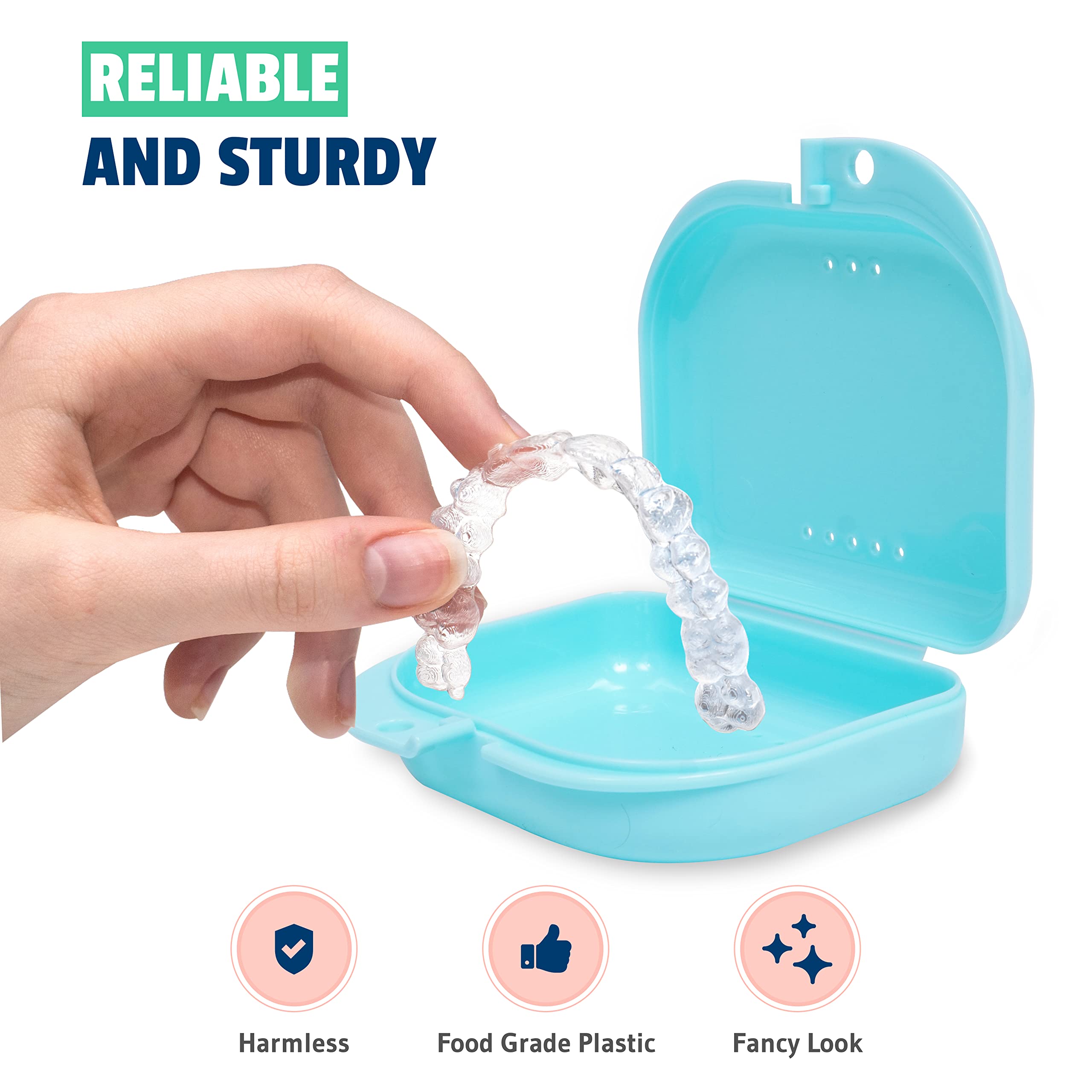 Orthodontic Retainer Case -2 Pack Night Mouth Guard Case Holder with Vent Holes - Cute Denture case with Tight Snap Lock-Durable Retainer Container case for Travel, Household & Office 3.14x3.14x1.1