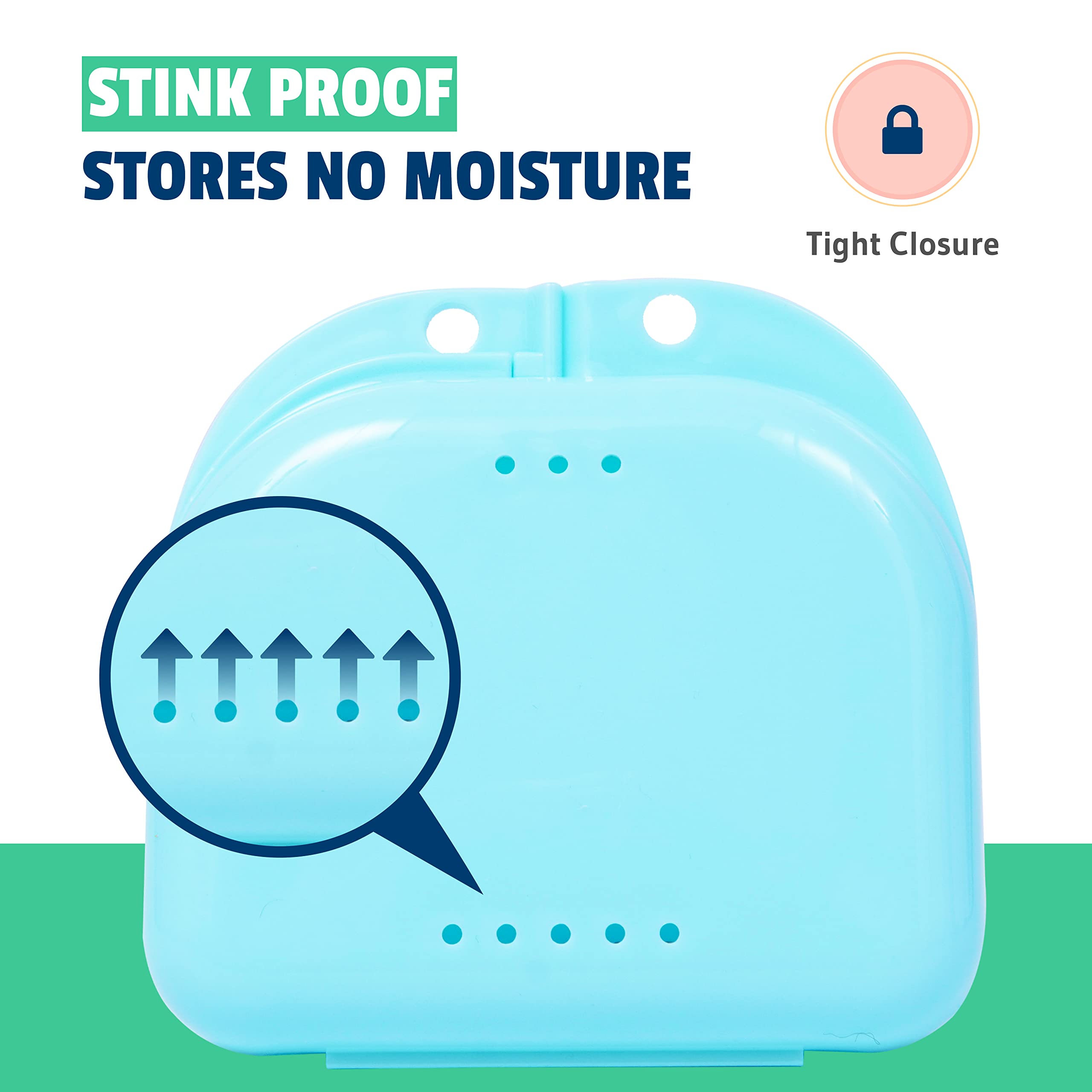 Orthodontic Retainer Case -2 Pack Night Mouth Guard Case Holder with Vent Holes - Cute Denture case with Tight Snap Lock-Durable Retainer Container case for Travel, Household & Office 3.14x3.14x1.1