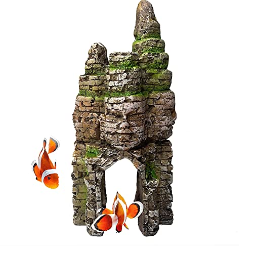 kathson Aquarium Buddha Statue Decorations Fish Tank Resin Buddha for Four Faces Ornament with Caves Hole for Betta Fish Hideout Swim Through