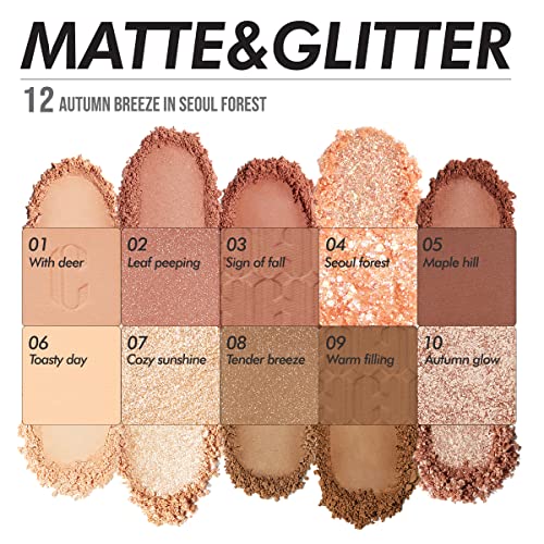 CLIO Pro Eye Shadow Palette, Matte, Shimmer, Glitter, Pearls, Highly Pigments, Long-Wearing (012 AUTUMN BREEZE IN SEOUL FOREST)
