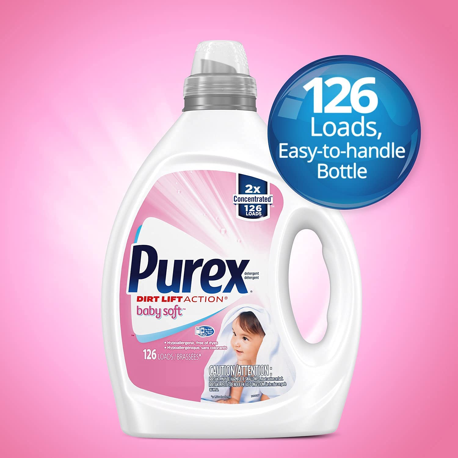 Purex Liquid Baby Laundry Detergent, Baby Soft Scent, 2X Concentrated, 126 Loads